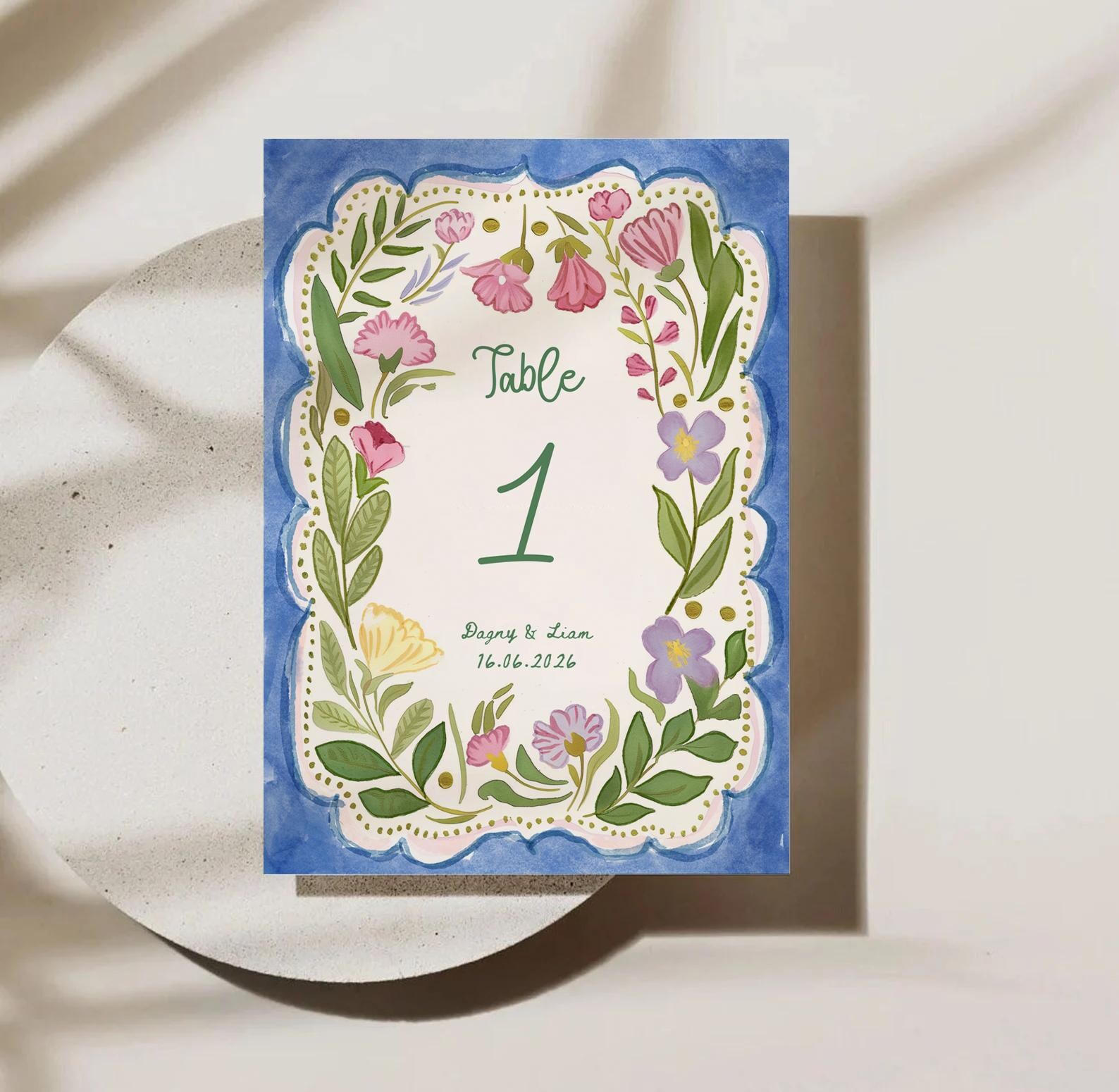 Navy Blue Floral Table Number Template, Hand Drawn, Printable Table ...