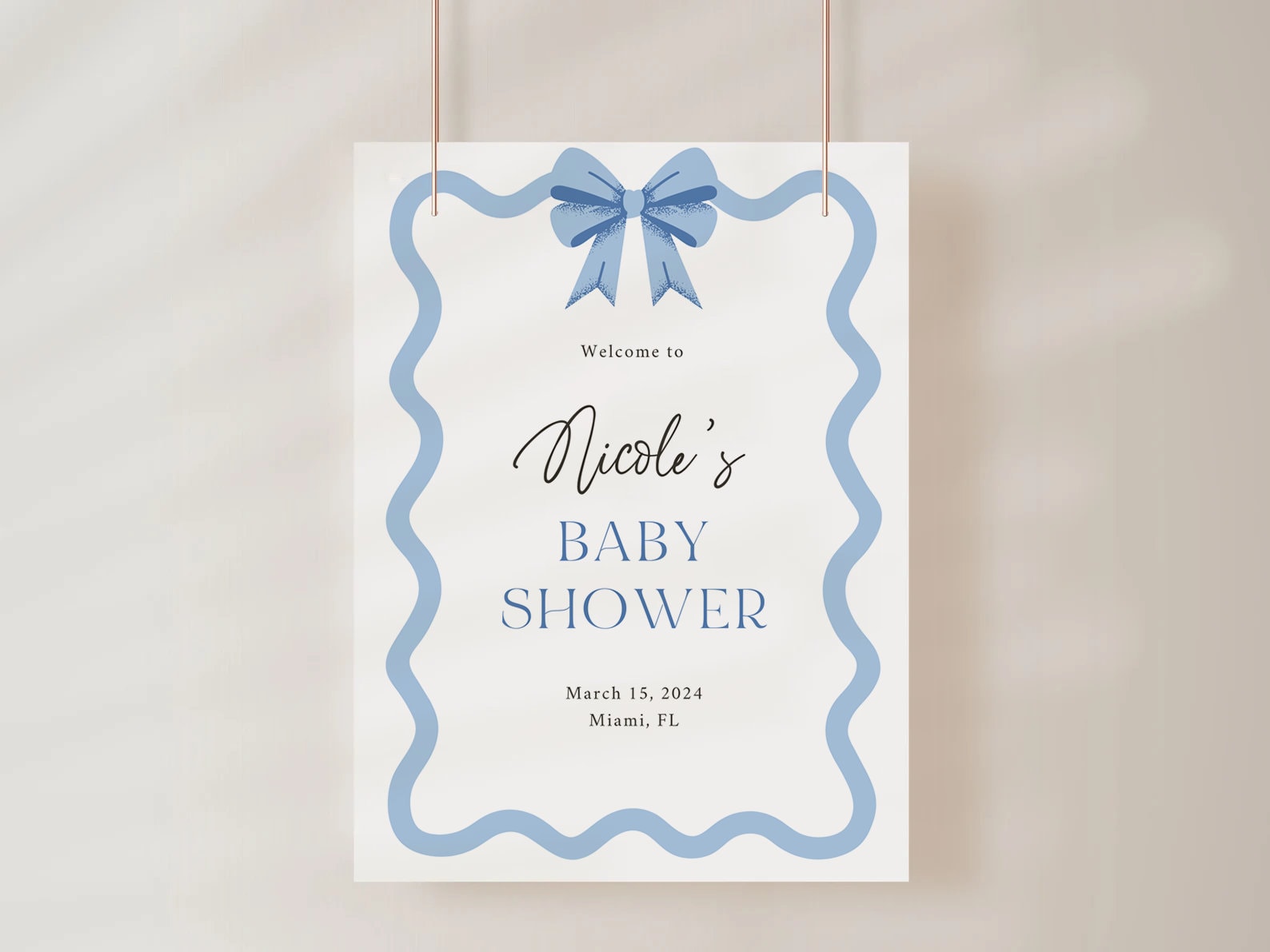 Blue Bow Wedding Welcome Sign, Curvy Welcome Sign, Editable Template ...