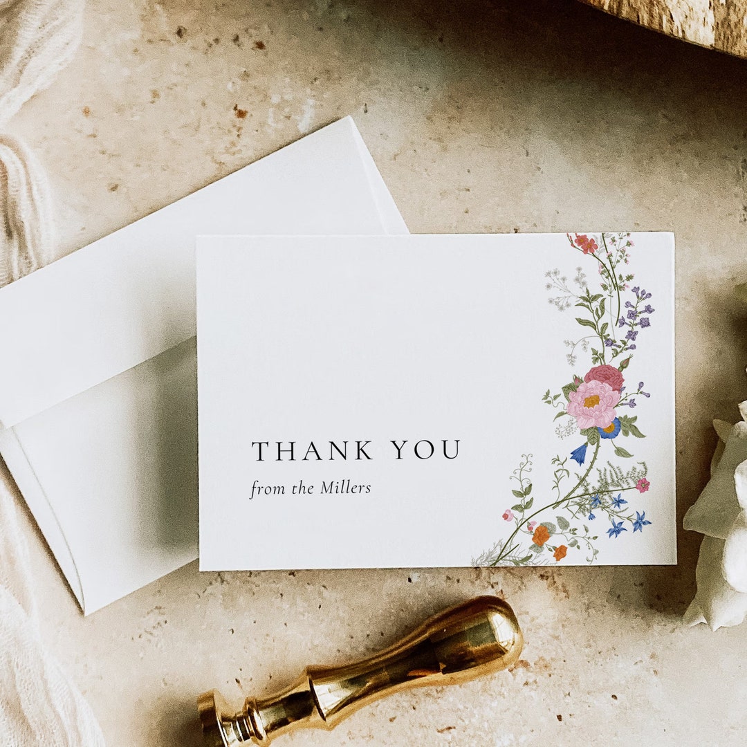 Wildflower Thank You Card Template, Editable Thank You Card, Printable ...
