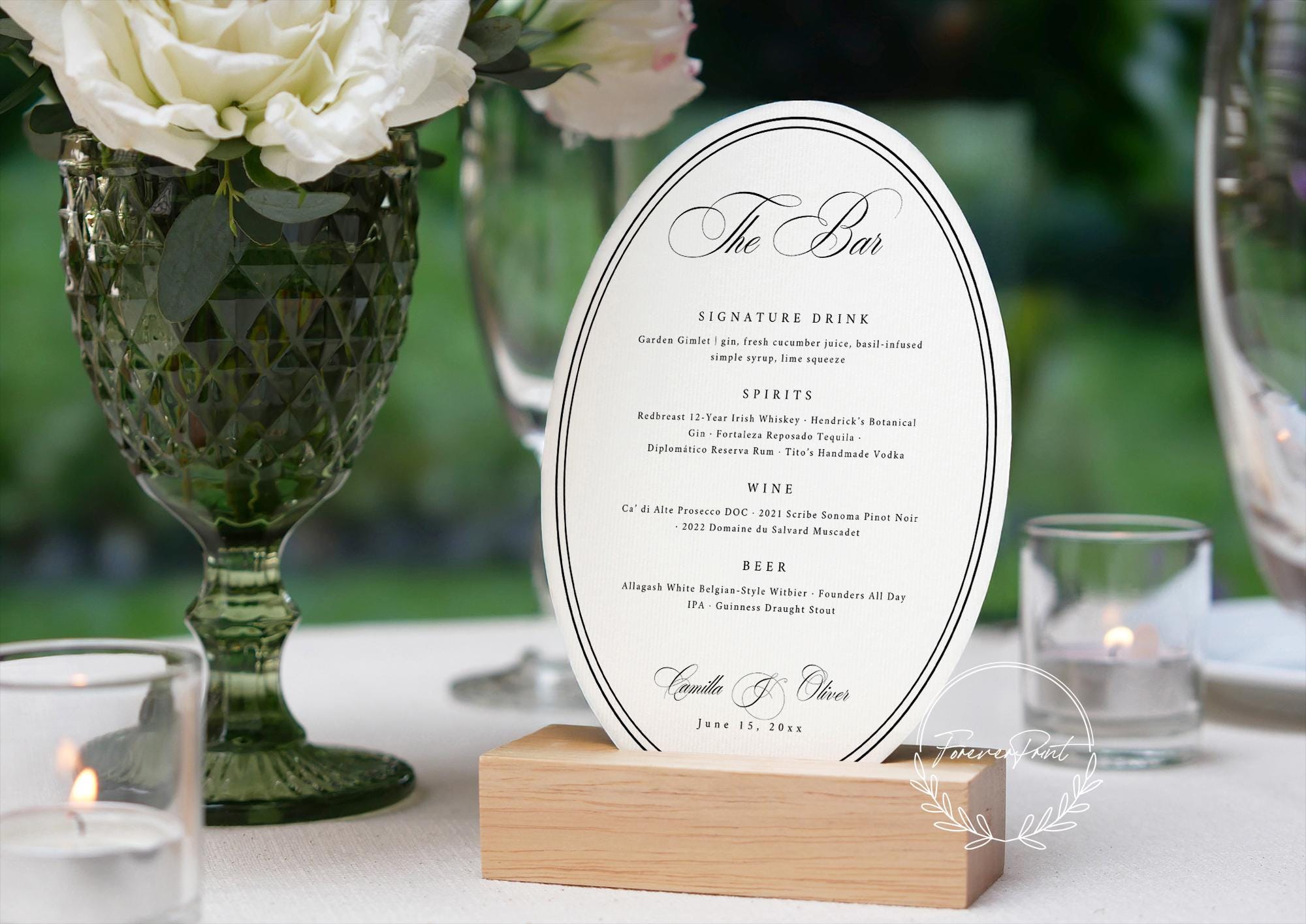 Oval Bar Menu Sign Template, Wedding Bar Sign, Signature Drink ...