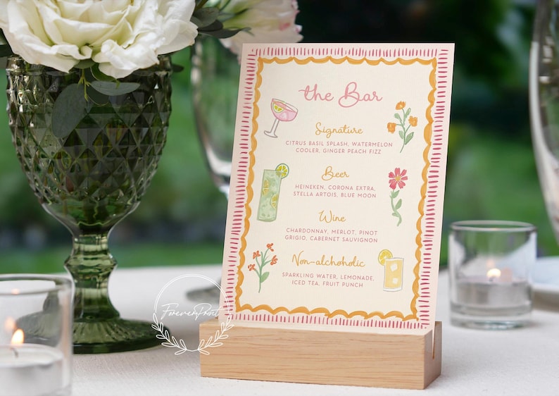 Colorful Floral Drinks Menu Template, Hand Drawn, Printable Drinks Sign ...