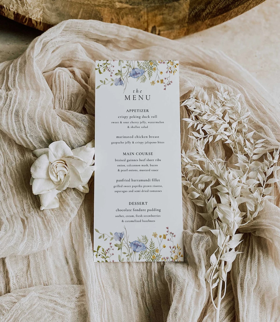 Wildflower Menu Template, Garden Party Bridal Shower Menu, Country ...