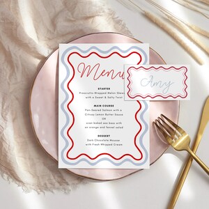 Wavy Menu and Place Card Template, Hand Drawn, Wedding/bridal Shower ...