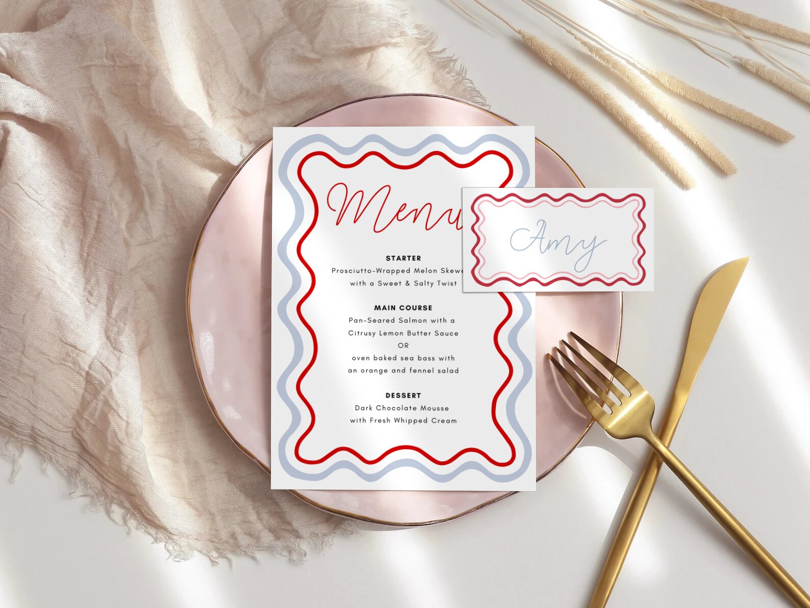 Wavy Menu and Place Card Template Hand Drawn Wedding/bridal - Etsy ...