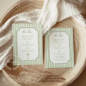 Classic Wedding Bar Menu Template, Watercolor Green Stripes, Wedding ...