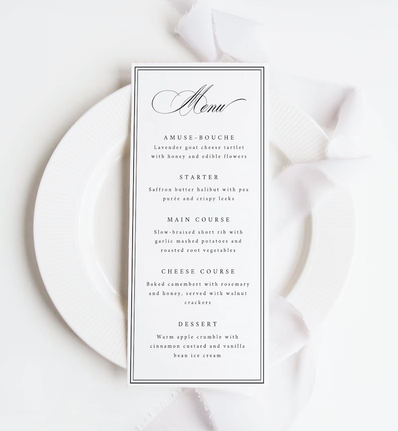 Elegant Wedding Menu Template, Formal Dinner Menu, Classic Black ...