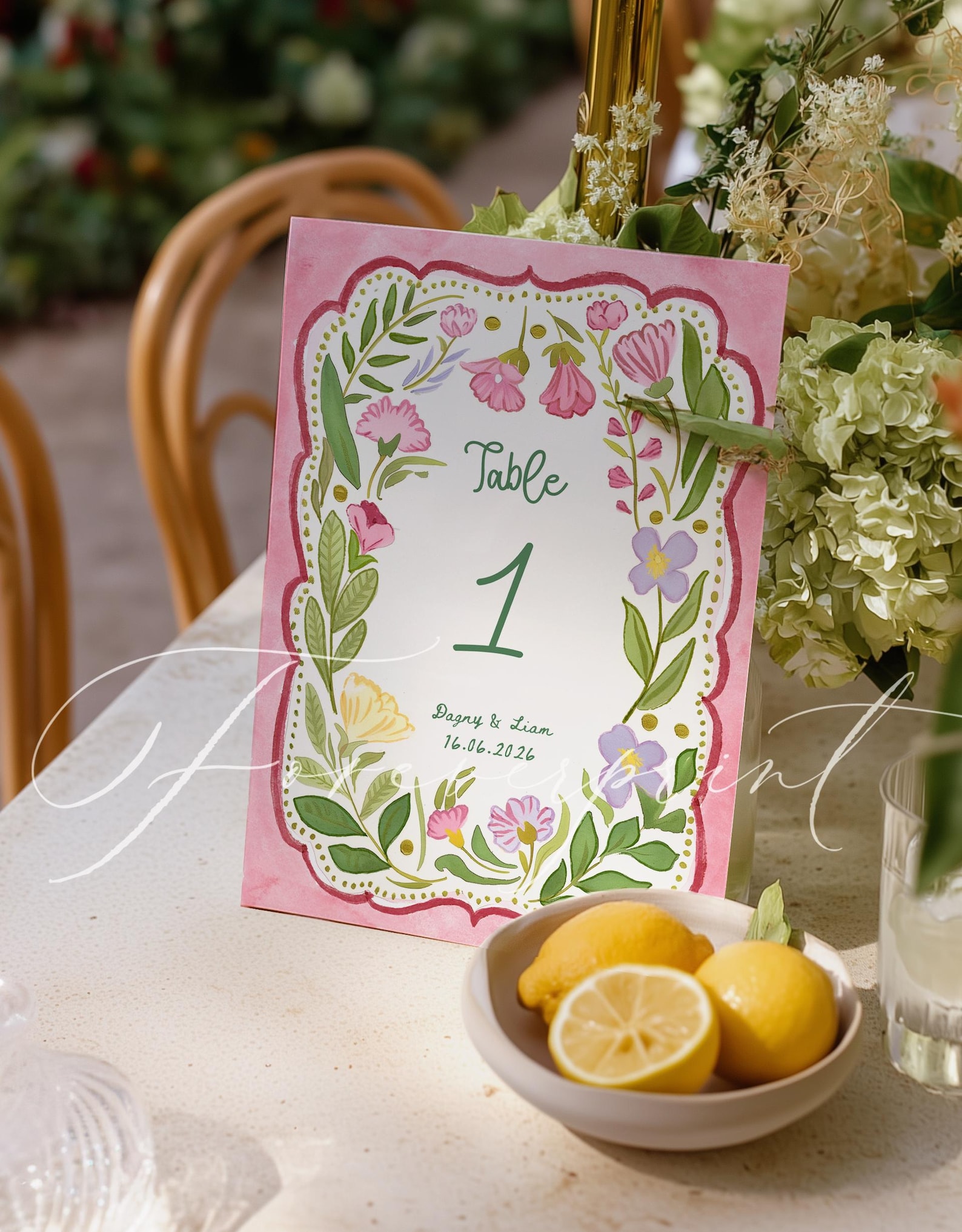 Pink Floral Table Number Template, Hand Drawn, Printable Table Number ...