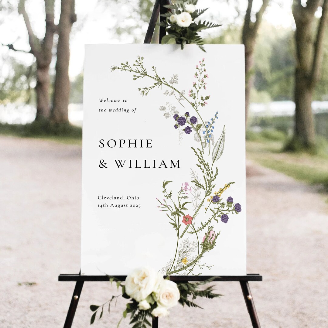 Wildflower Wedding Welcome, Floral Welcome Sign Template, Welcome Sign ...