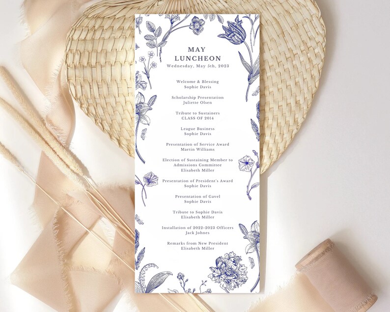 Wedding Program Template Blue Floral Wedding Template - Etsy