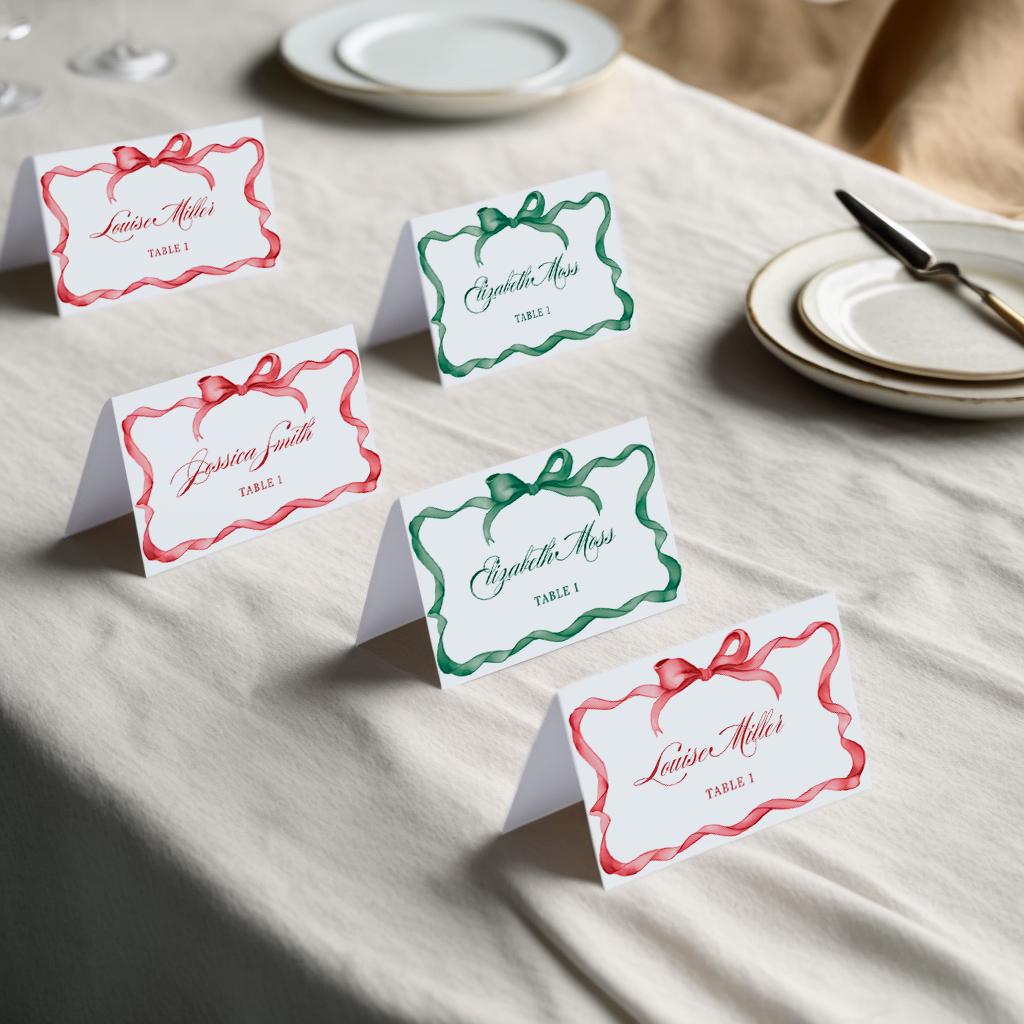 Christmas Place Cards Template, Holiday Party Seating Card, Food Labels ...