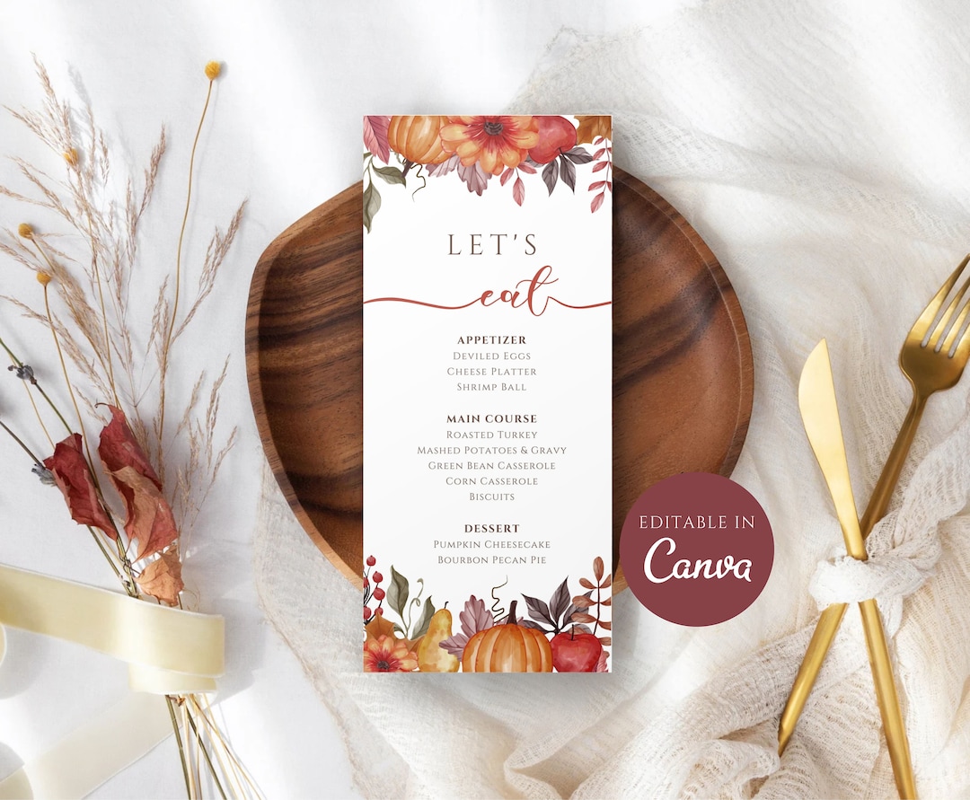 Editable Thanksgiving Menu Template. Friendsgiving Dinner Menu Canva ...