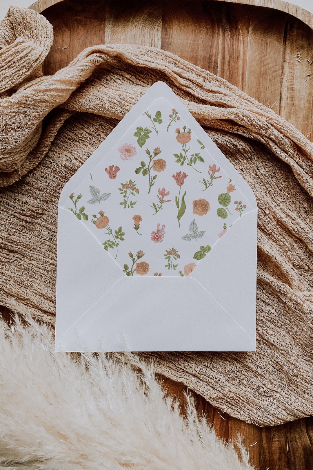 Terracotta Wildflower Envelope Liner Template, Printable Wedding ...