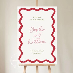Wavy Border Welcome Sign Template, Whimsical, Modern Curvy Edge Wedding ...