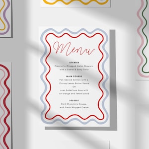 Wavy Menu and Place Card Template, Hand Drawn, Wedding/bridal Shower ...