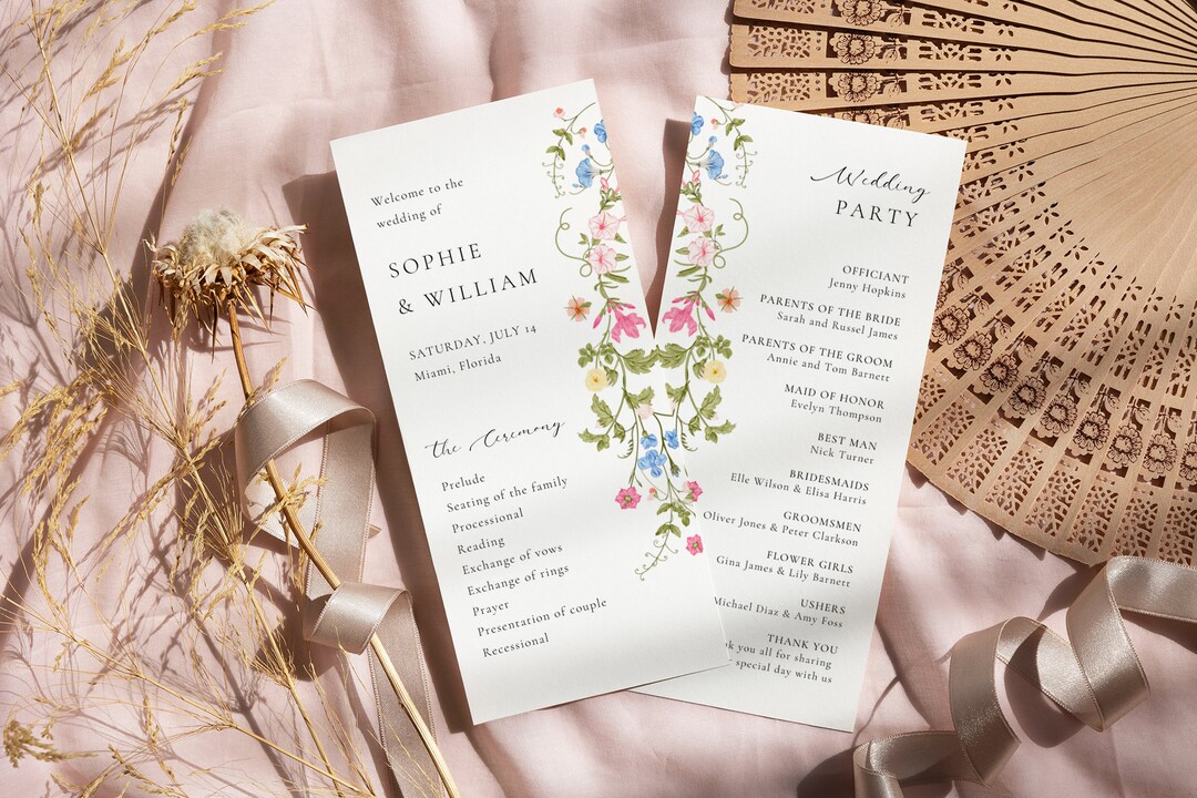 Wildflower Program Template, Wildflower Wedding Program, Wedding Day ...