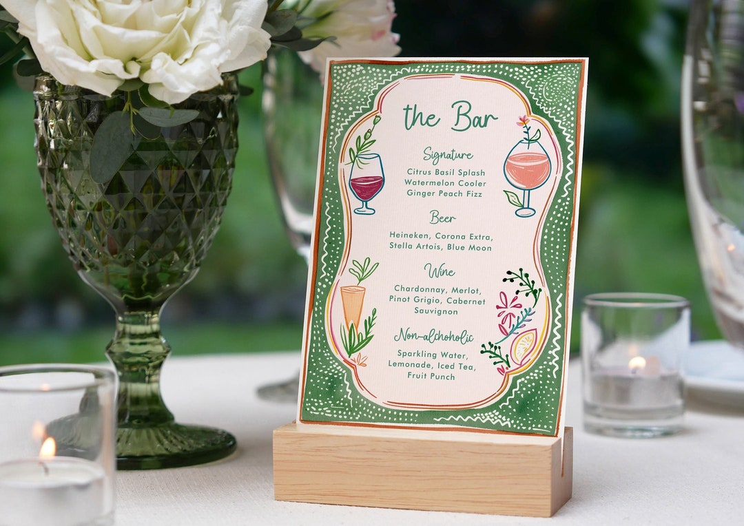 Colorful Floral Drinks Menu Template, Hand Drawn, Printable Drinks Sign ...