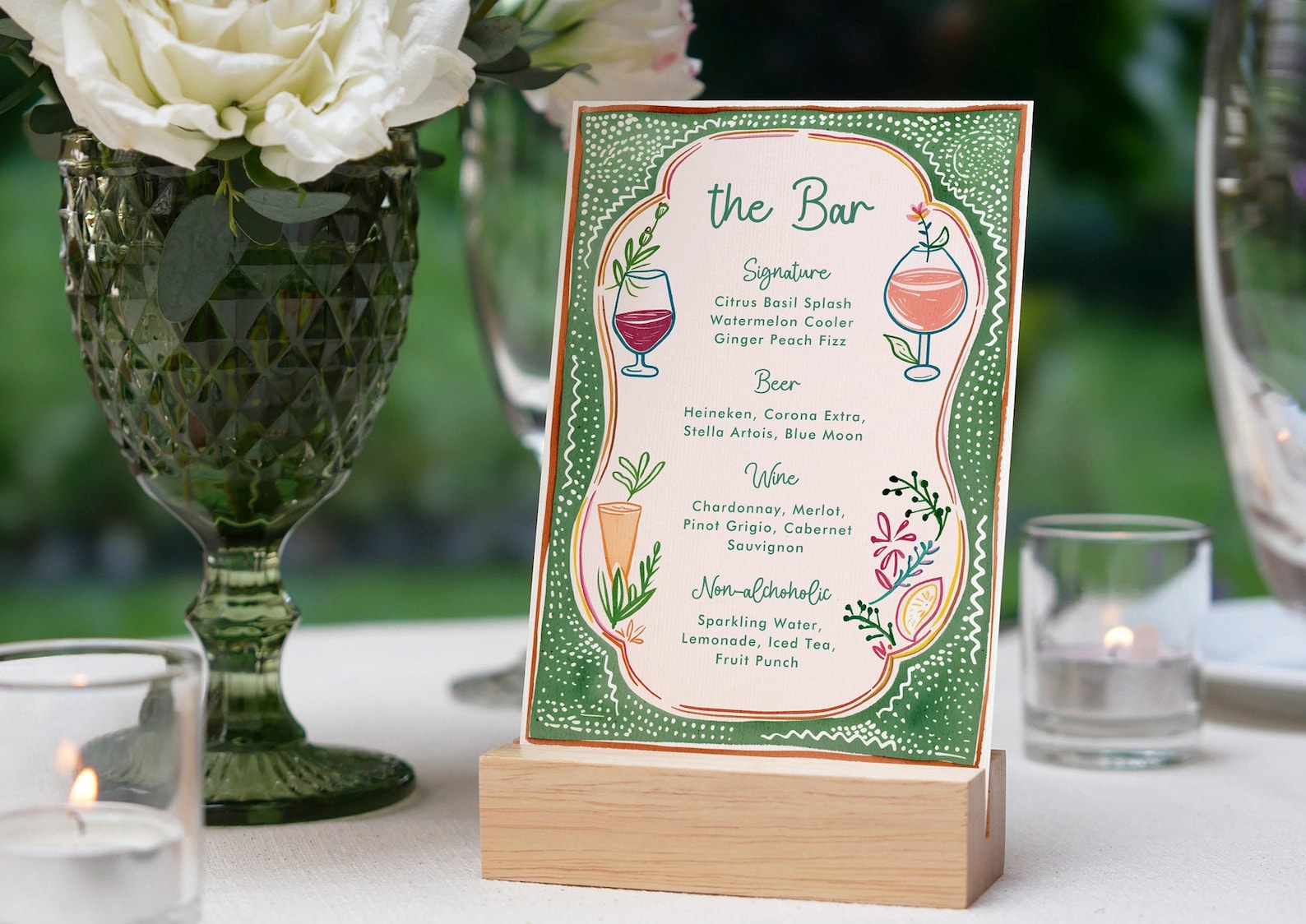 Colorful Floral Drinks Menu Template, Hand Drawn, Printable Drinks Sign ...