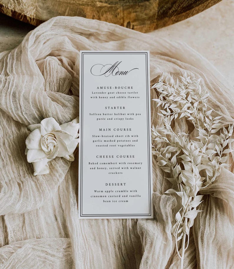 Elegant Wedding Menu Template, Formal Dinner Menu, Classic Black ...