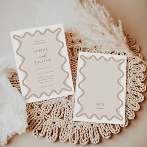 WEDDING INVITATION | Beige Retro Scallop Wavy Edge Invitation Template ...