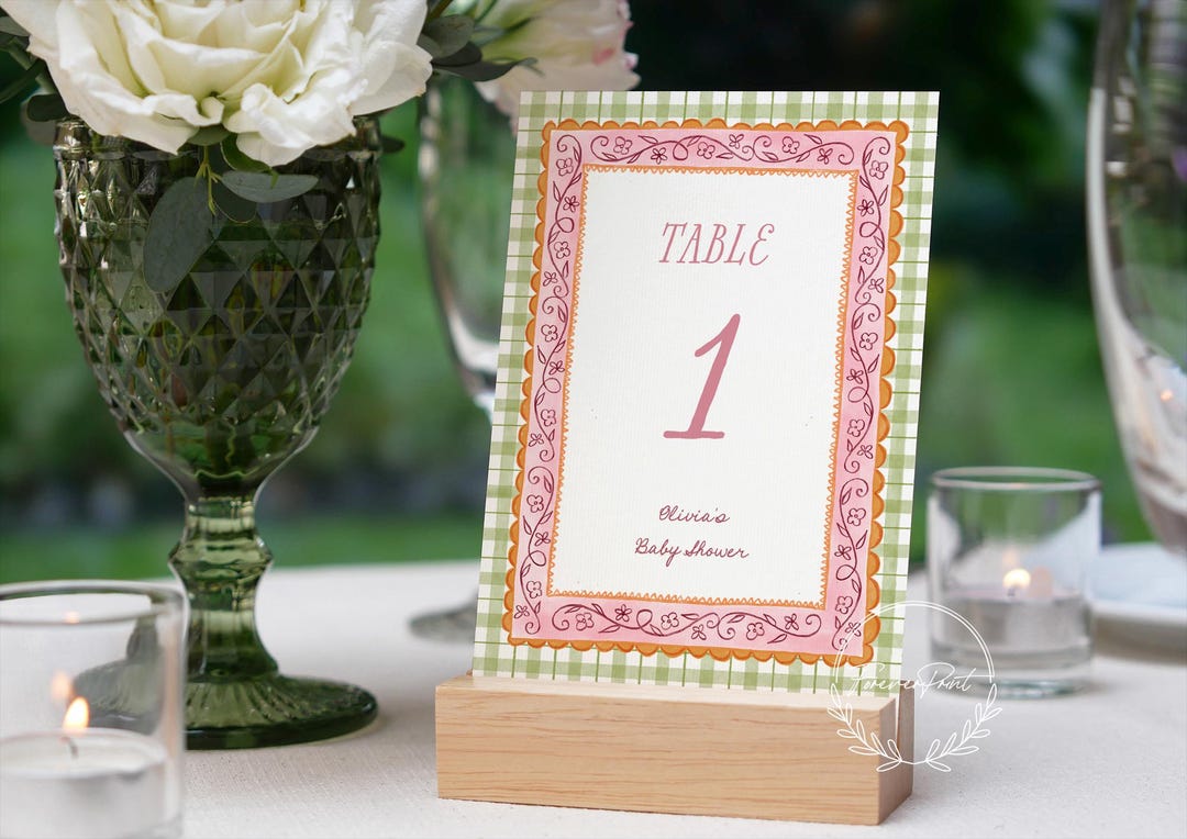 Pink Green Table Number Template, Hand Drawn, Printable Table Number ...