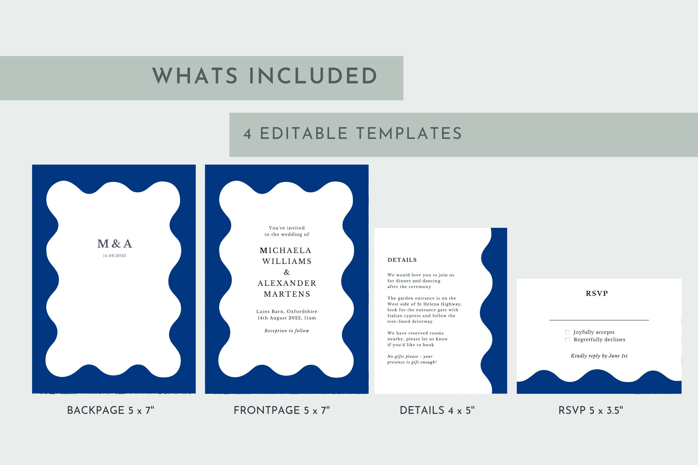 Wavey Wedding Invitation Template, Instant Download Editable Invite ...