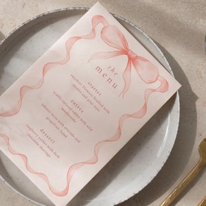 Pink Ribbon Bow Menu Template, Hand Drawn, Wedding/bridal Shower Menu ...