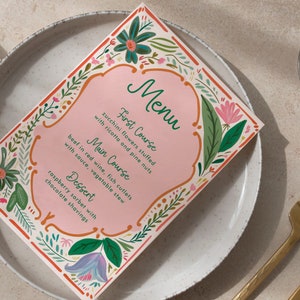 Colorful Floral Spring Menu Template, Hand Drawn, Printable Dinner Menu ...