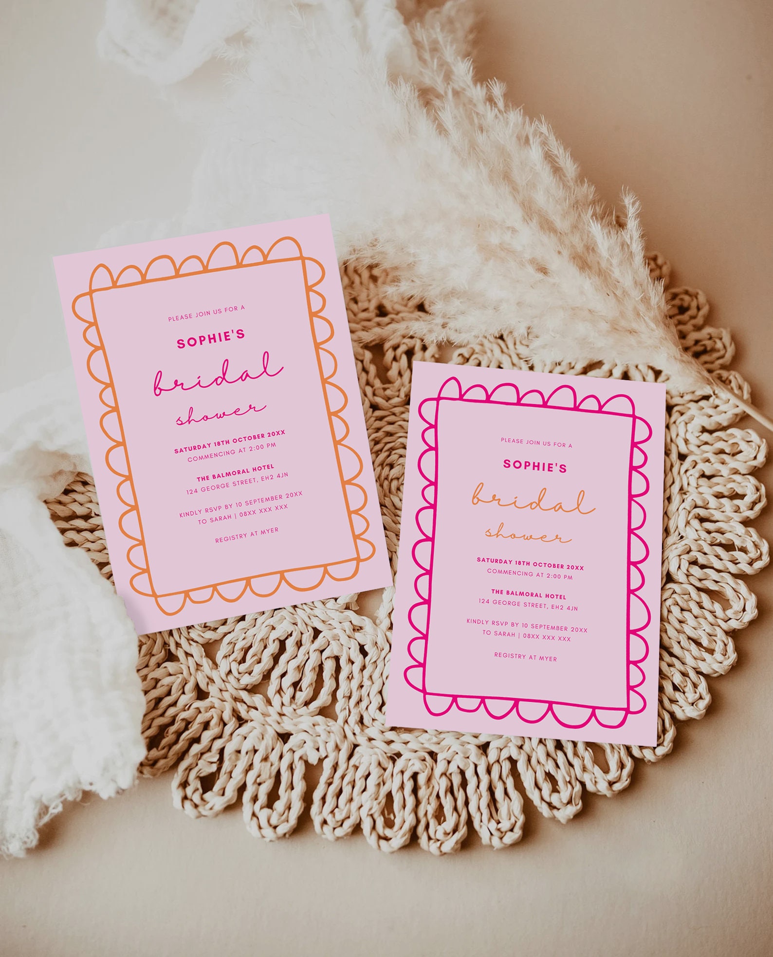 Wave Bridal Shower Invitation, Curve Modern Bridal Shower Invite, PINK Bridal Shower, Editable ...