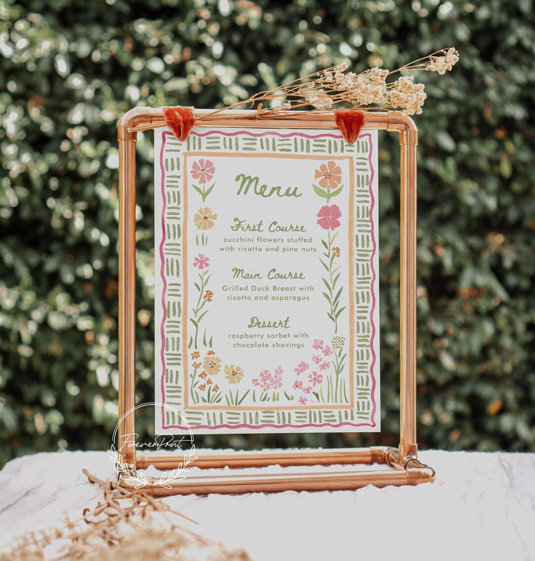 Colorful Floral Spring Menu Template, Hand Drawn, Printable Dinner Menu ...