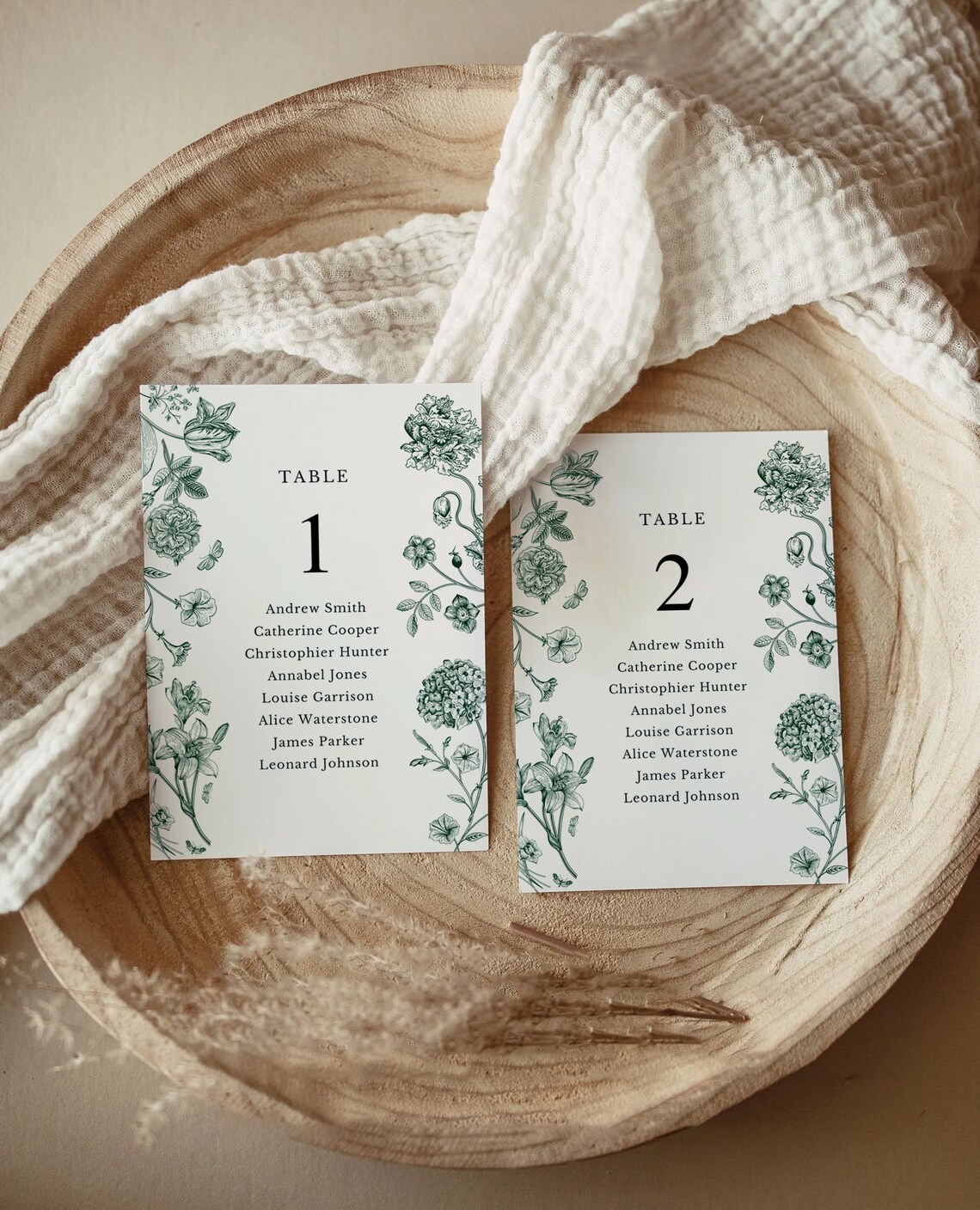 Green Floral Wedding Table Numbers Seating Chart, Editable Table ...