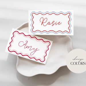 Curvy Place Cards, Colorful Name Cards, Wavy Border, Curvy Invitation ...