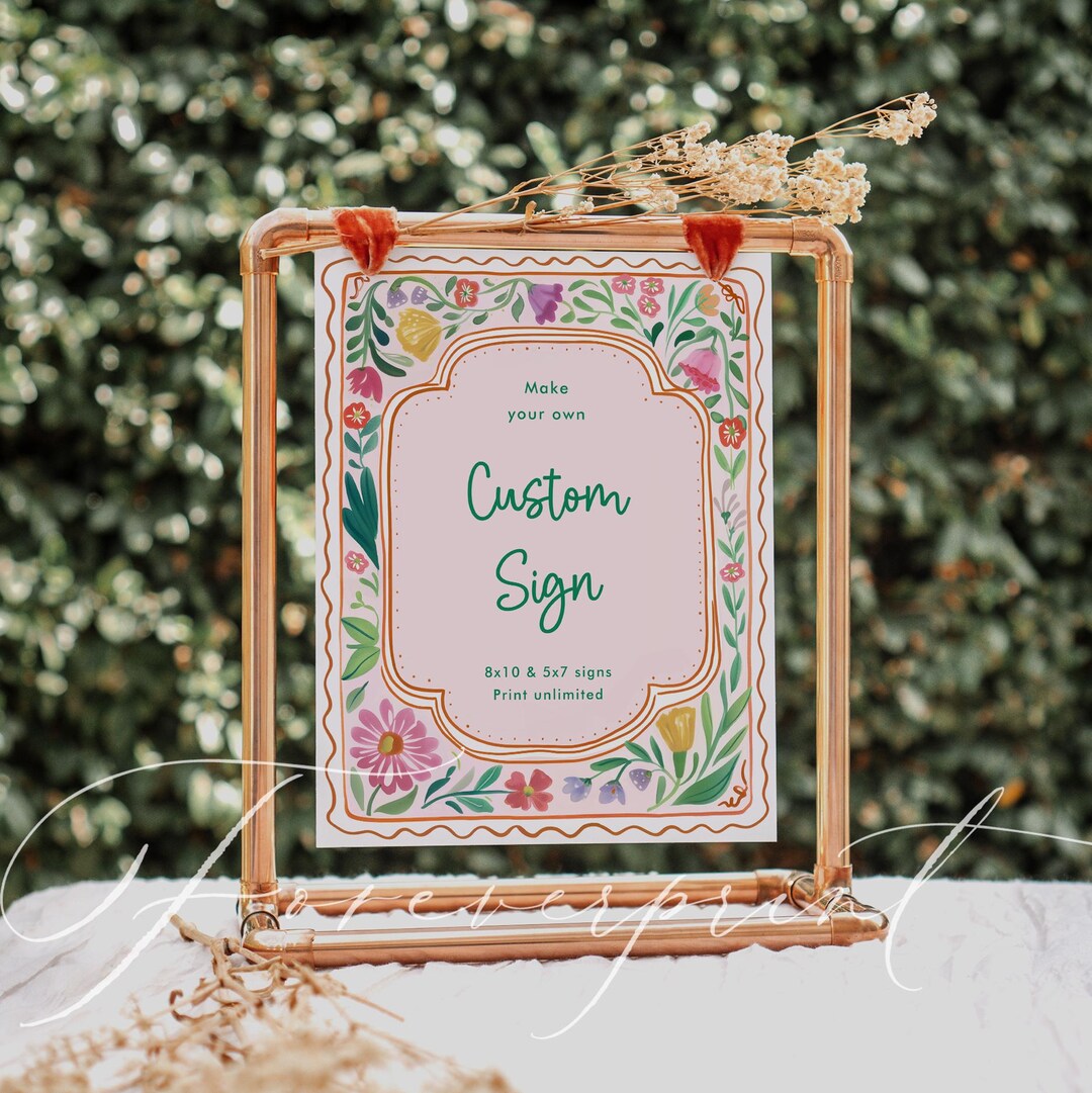 Colorful Floral Custom Sign, Colorful Flowers Sign, Editable Template ...