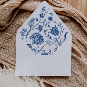 Blue Floral Envelope Liner Template, Printable Envelope, A7, Euro Flap ...