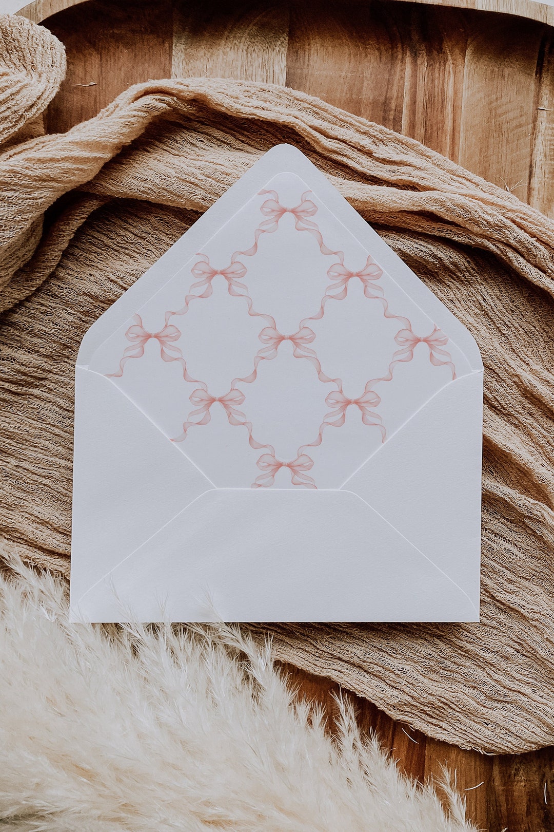 Pink Bow Envelope Liner Template, Printable Wedding Invitation, Bow ...