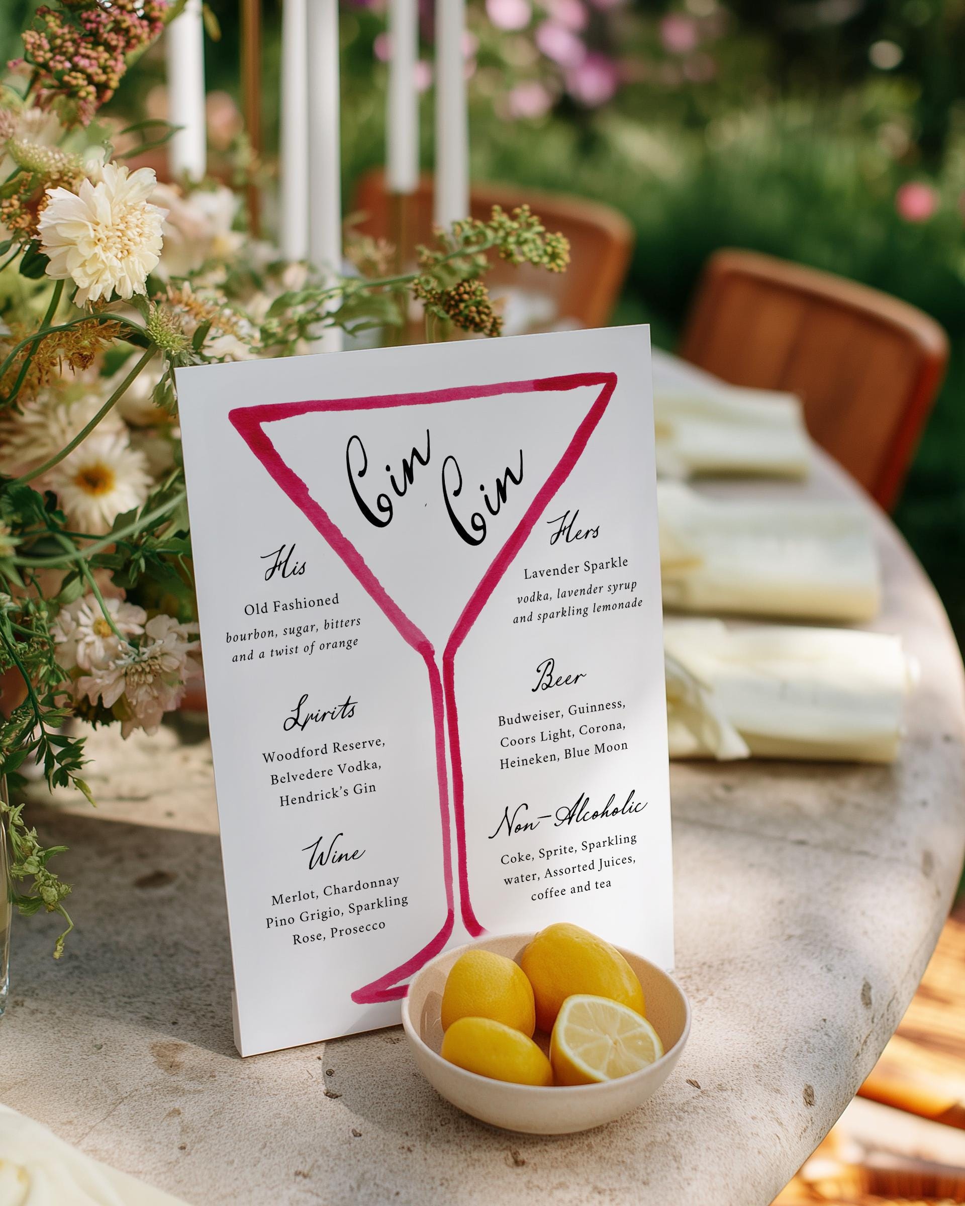 Modern Wedding Bar Menu Template, Editable Drink Sign With Martini ...