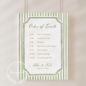Editable Wedding Order of Events Template • Green Striped Itinerary ...