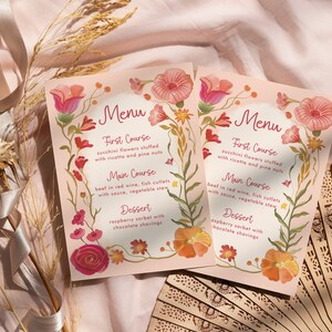 Editable Floral Menu Template, Hand Drawn, Printable Dinner Menu ...