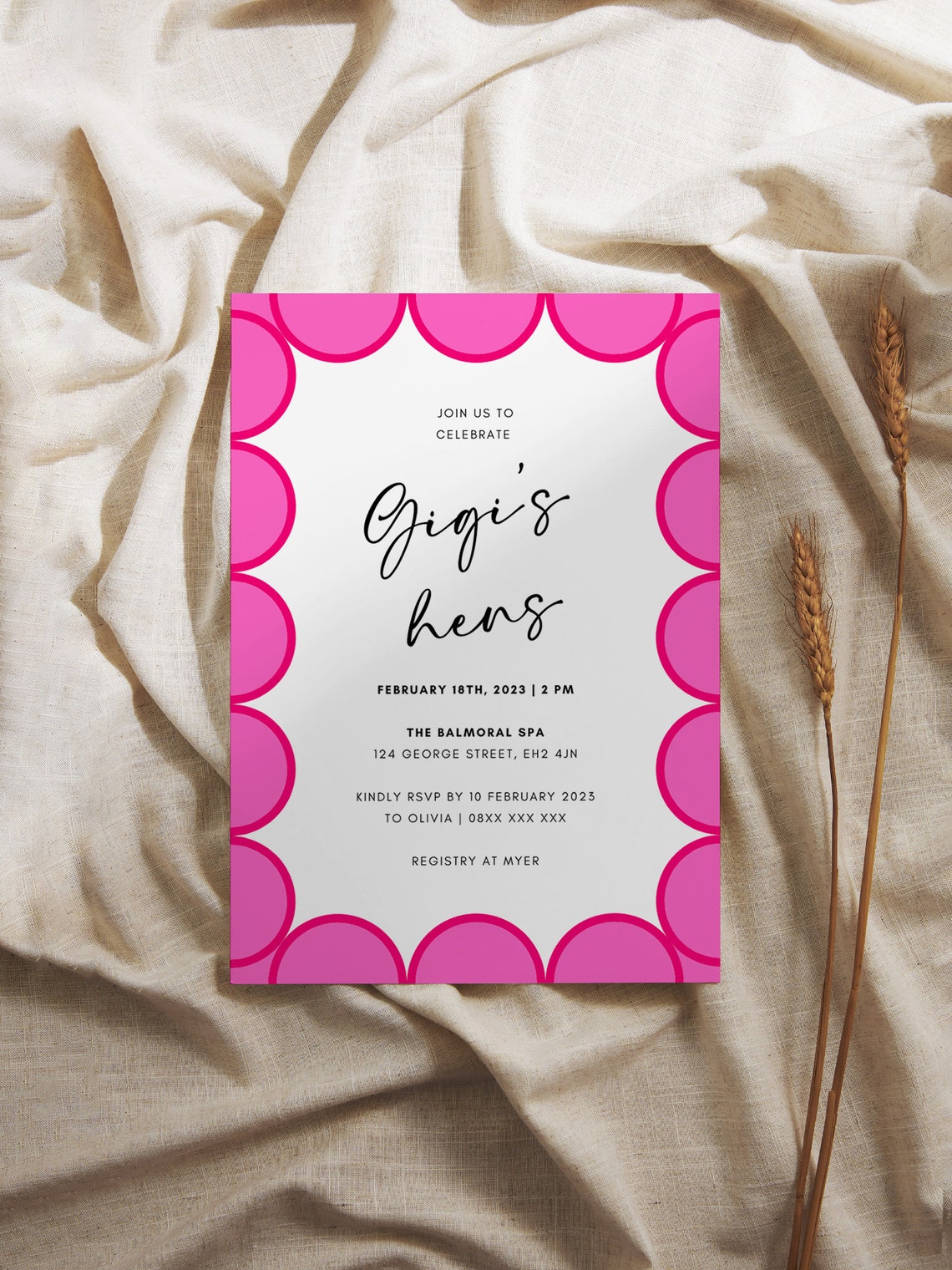 Scalloped Hens Party Invitation, Curve Modern Bridal Shower Invite ...