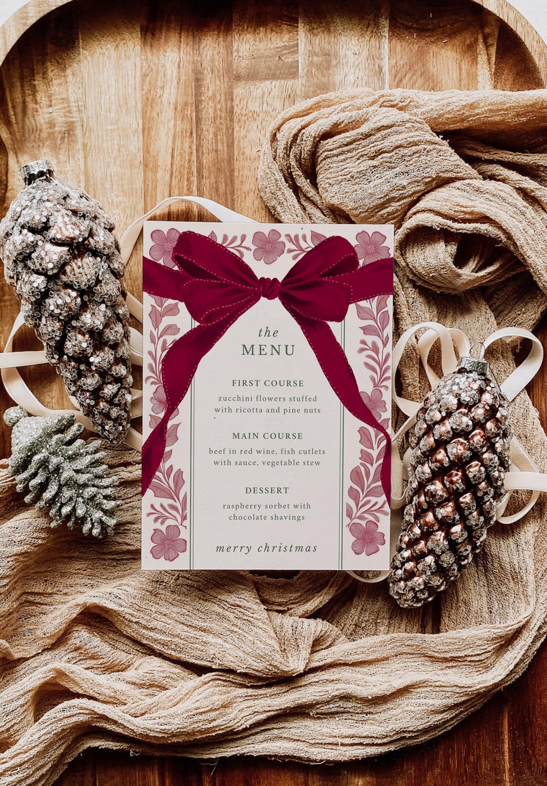 Editable Christmas Menu Template Canva, Holiday Dinner Party Menu ...