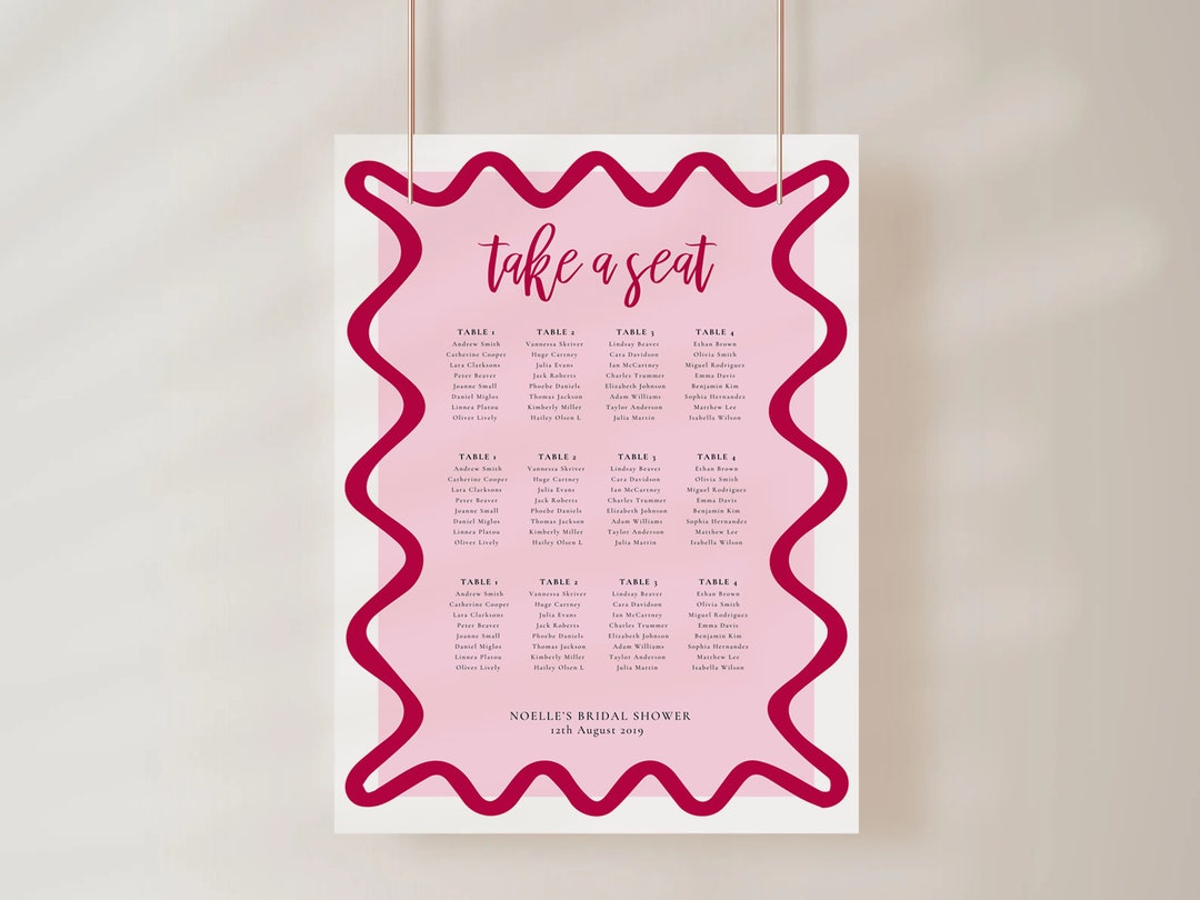 Wavy Seating Chart, Curve Modern Bridal Shower Sign, Bridal Shower Sign ...