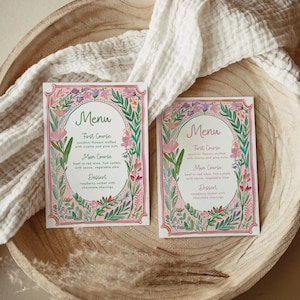 Pink Floral Menu Template, Hand Drawn, Printable Dinner Menu, Editable ...