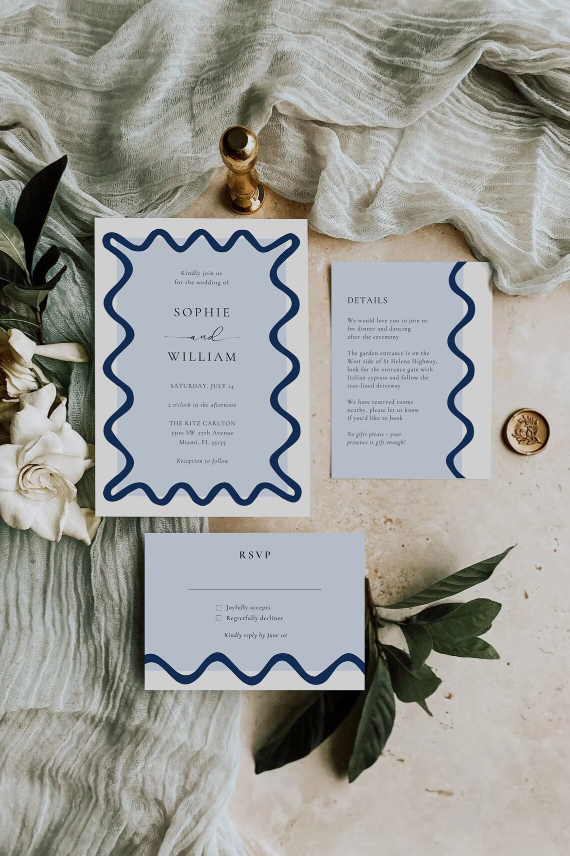 Wave Wedding Invitation Template Set Minimalist Wedding - Etsy Canada