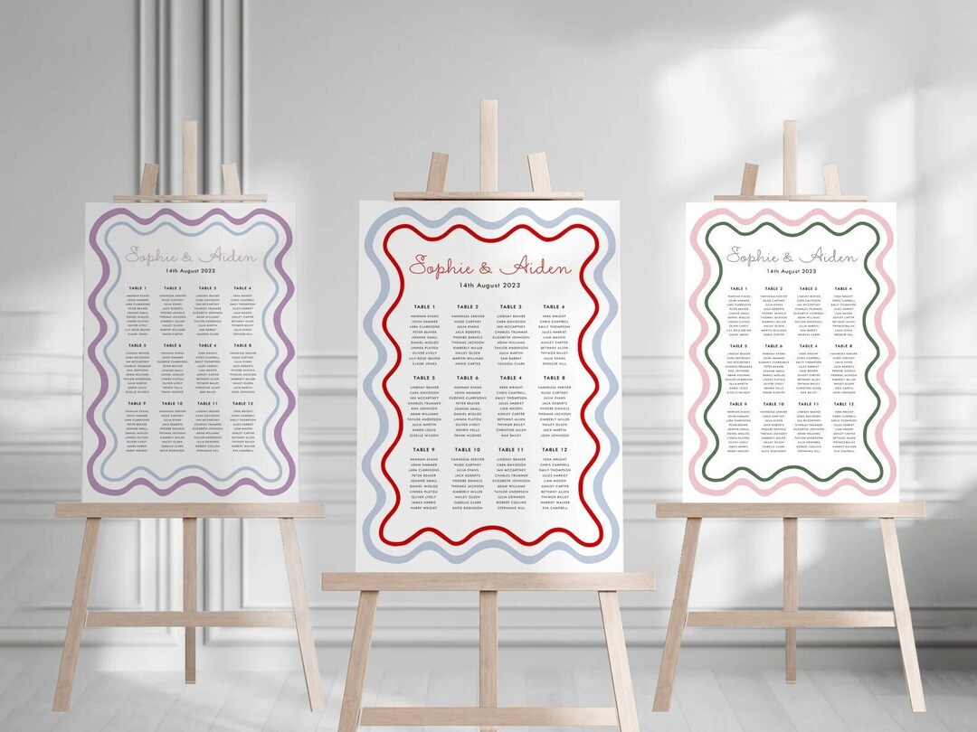 Wave Wedding Seating Chart Template With Scallop Edge, Modern Retro ...
