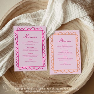Pink Wavy Menu Template, Birthday Menu, Valentines Menu, Hand Drawn ...