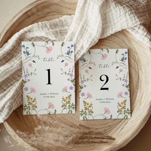 Wildflower Wedding Table Numbers Template, Printable Table Numbers ...