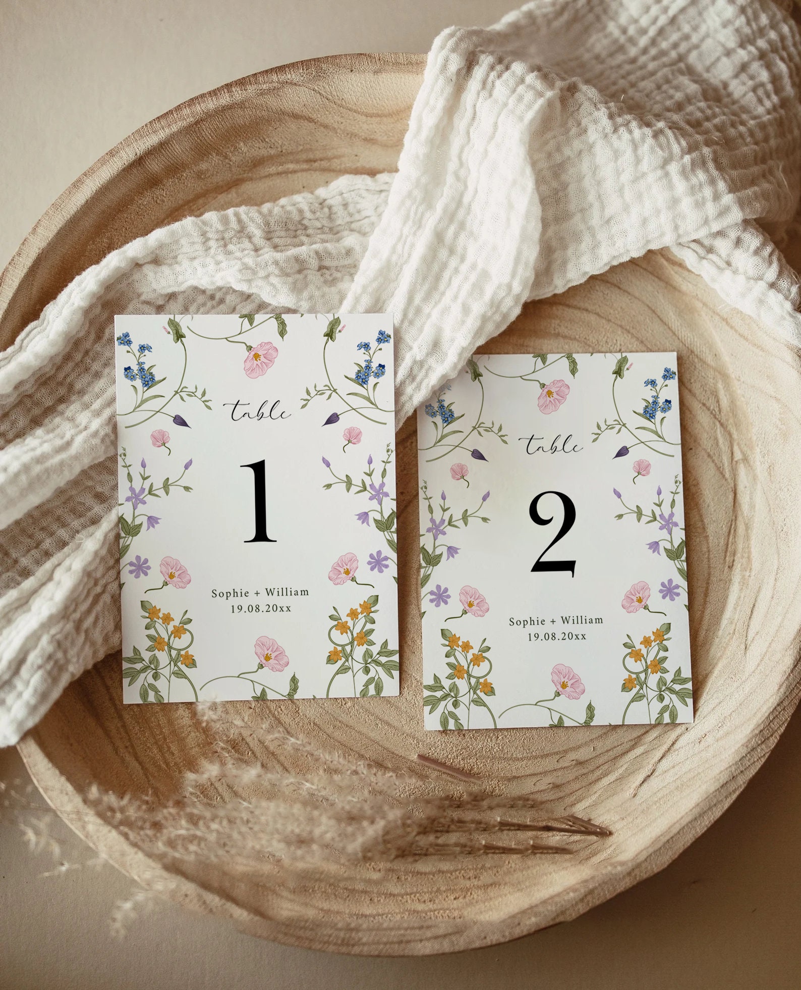 Wildflower Wedding Table Numbers Template, Printable Table Numbers ...
