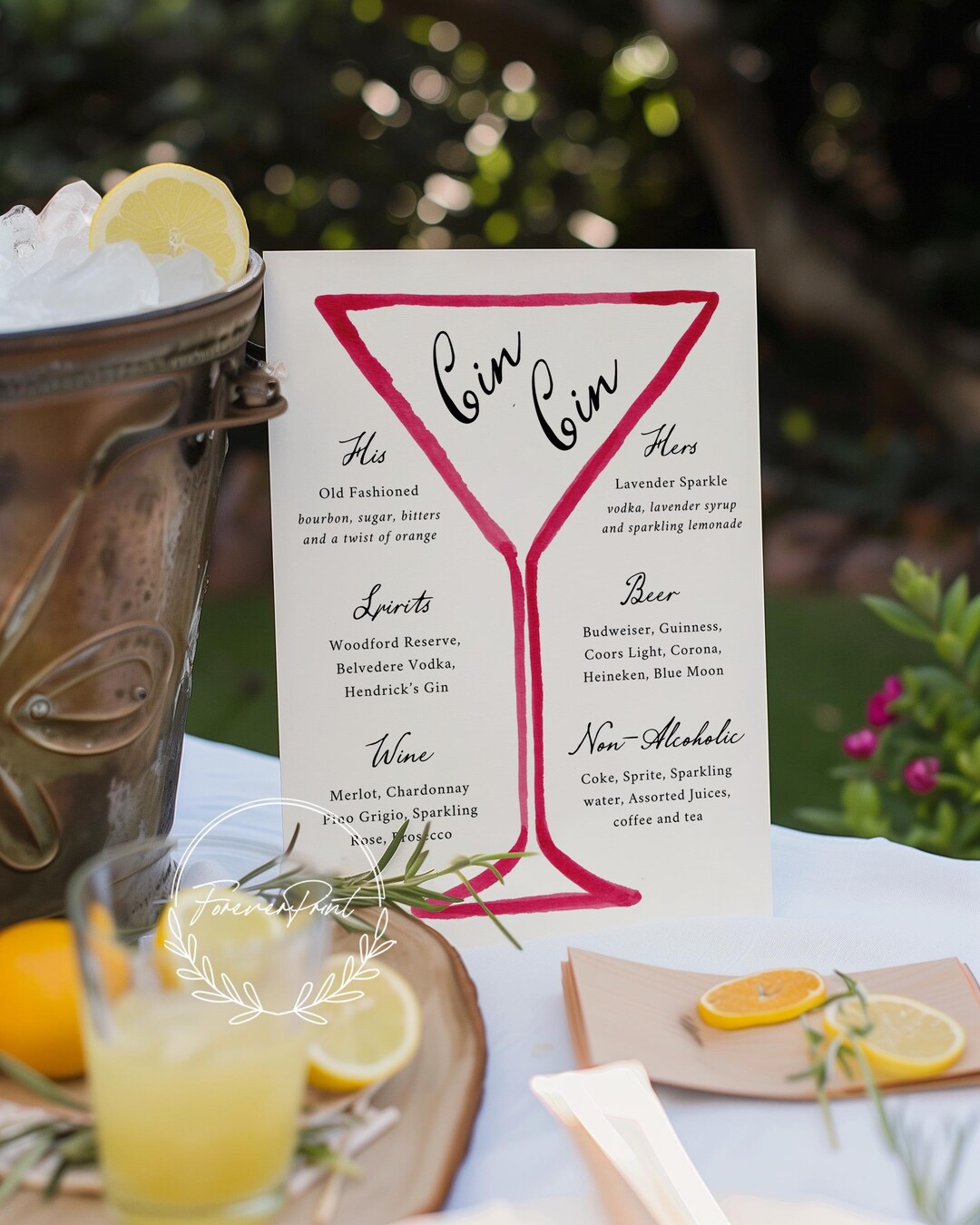 Modern Wedding Bar Menu Template, Editable Drink Sign With Martini ...