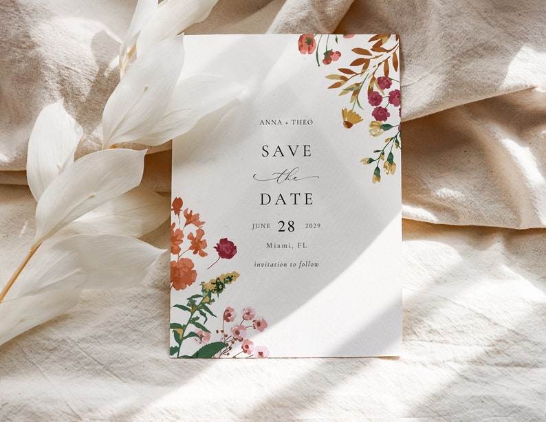 Fall Wedding Save the Date Template, Fall Floral Wedding, Save Our Date ...
