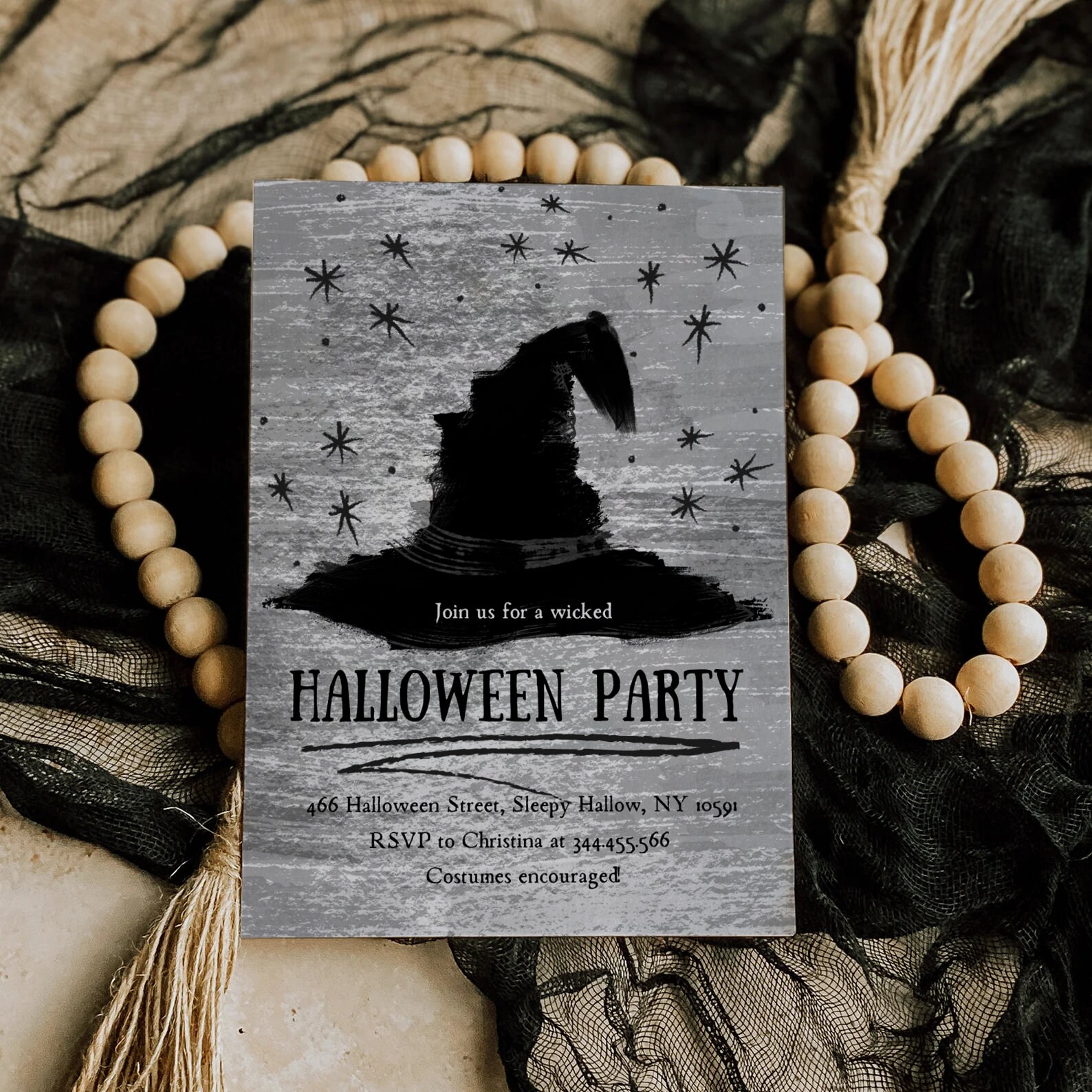 Witch Hat Halloween Party Invitation Witches Tea Wicked Adults Costume ...
