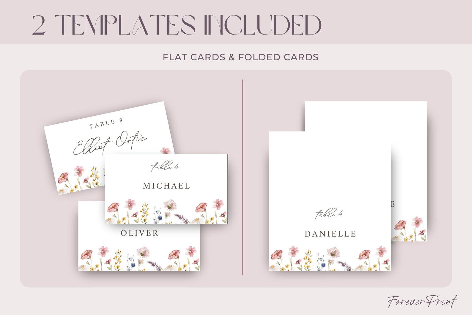 Floral Place Cards Template, Printable Place Cards, Wedding Name Cards ...